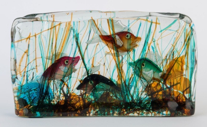 CENEDESE Aquarium Murano glass fish block with four fish, by ALFREDO ...