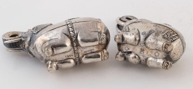 Two Cambodian silver elephant boxes, 20th century, stamped 900 , 9cm ...