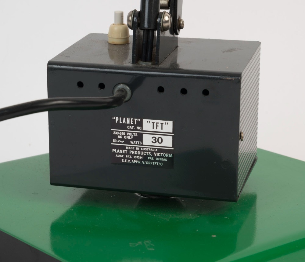 PLANET desk lamp with green metal and black finish, circa 1960s, 100cm high