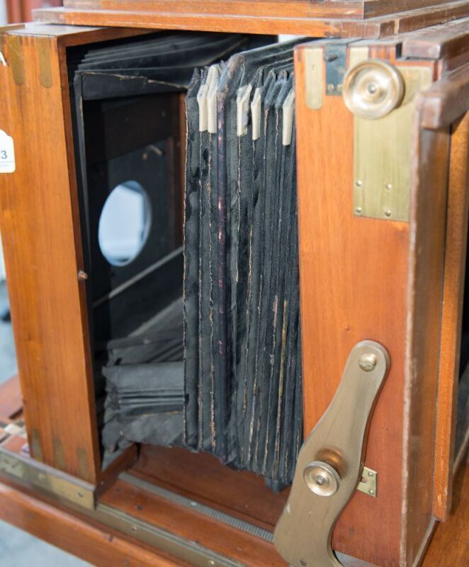 MARION & CO., large format studio camera, with mahogany body, brass ...