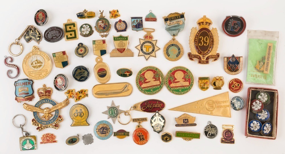 ENAMELLED BADGES: Eclectic assortment with larger military types for ...