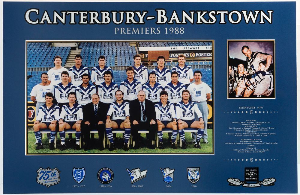 CANTERBURY-BANKSTOWN: mounted display featuring large colour team photo ...