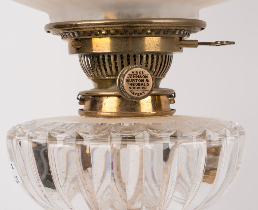An Impressive pair of English glass banquet lamps with ormolu mounted ...