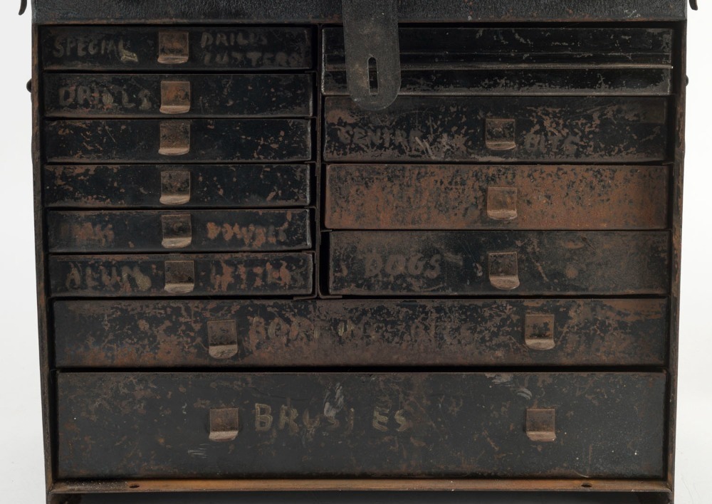 A depression era hand-made metal tool chest from an old pattern maker's ...