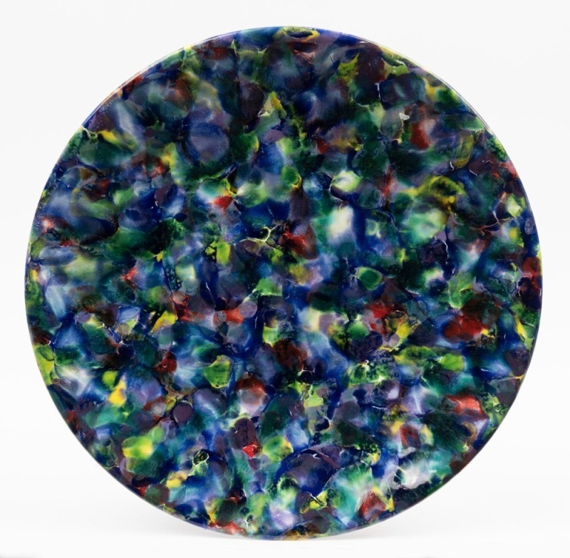 DAVID LYONS studio pottery charger with multi-coloured glaze, incised D ...