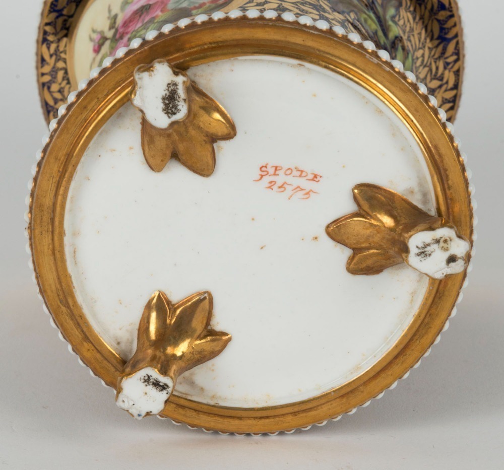 SPODE stunning antique English blue and gilt porcelain vase with pearl ...