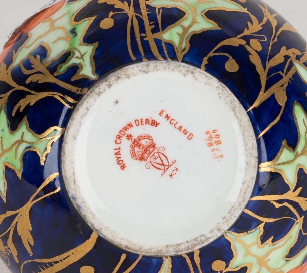 ROYAL CROWN DERBY group of three English porcelain stem vases, early ...