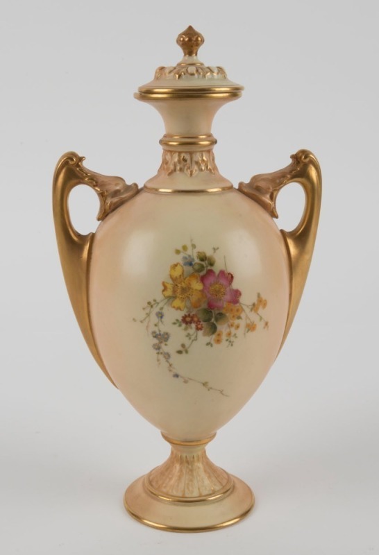 ROYAL WORCESTER antique English porcelain mantle urn with lid and ...