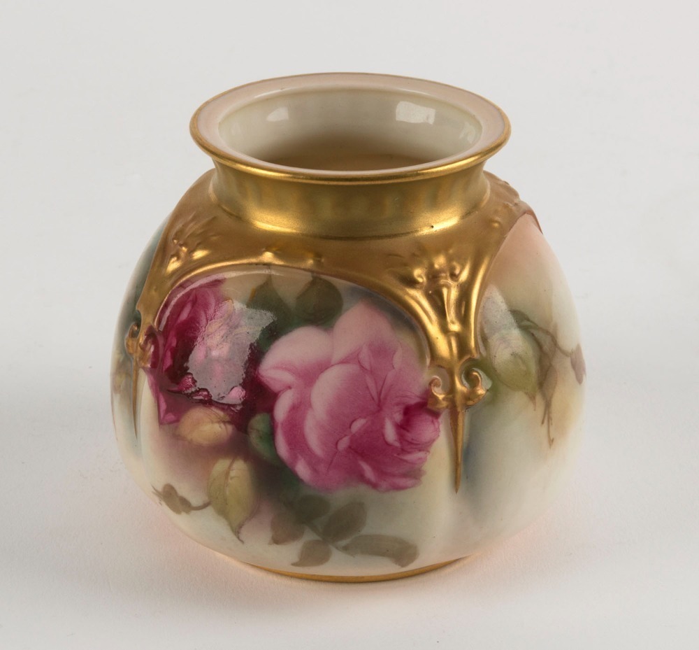 ROYAL WORCESTER English porcelain vase with hand-painted rose ...