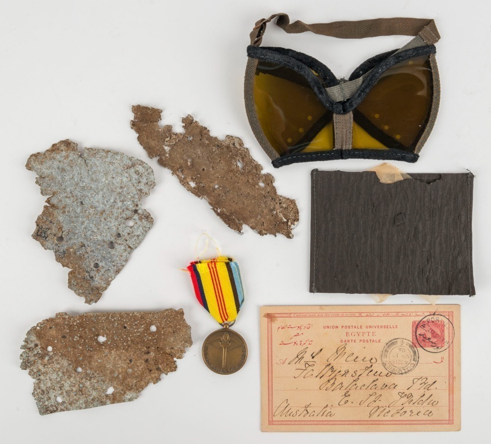 WW1 and WW2, pair of dust/gas goggles, WW 1 postal card from Egypt to ...