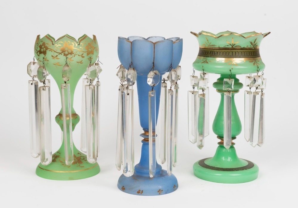 Three antique glass lustres with assorted crystal drops, 19th century ...
