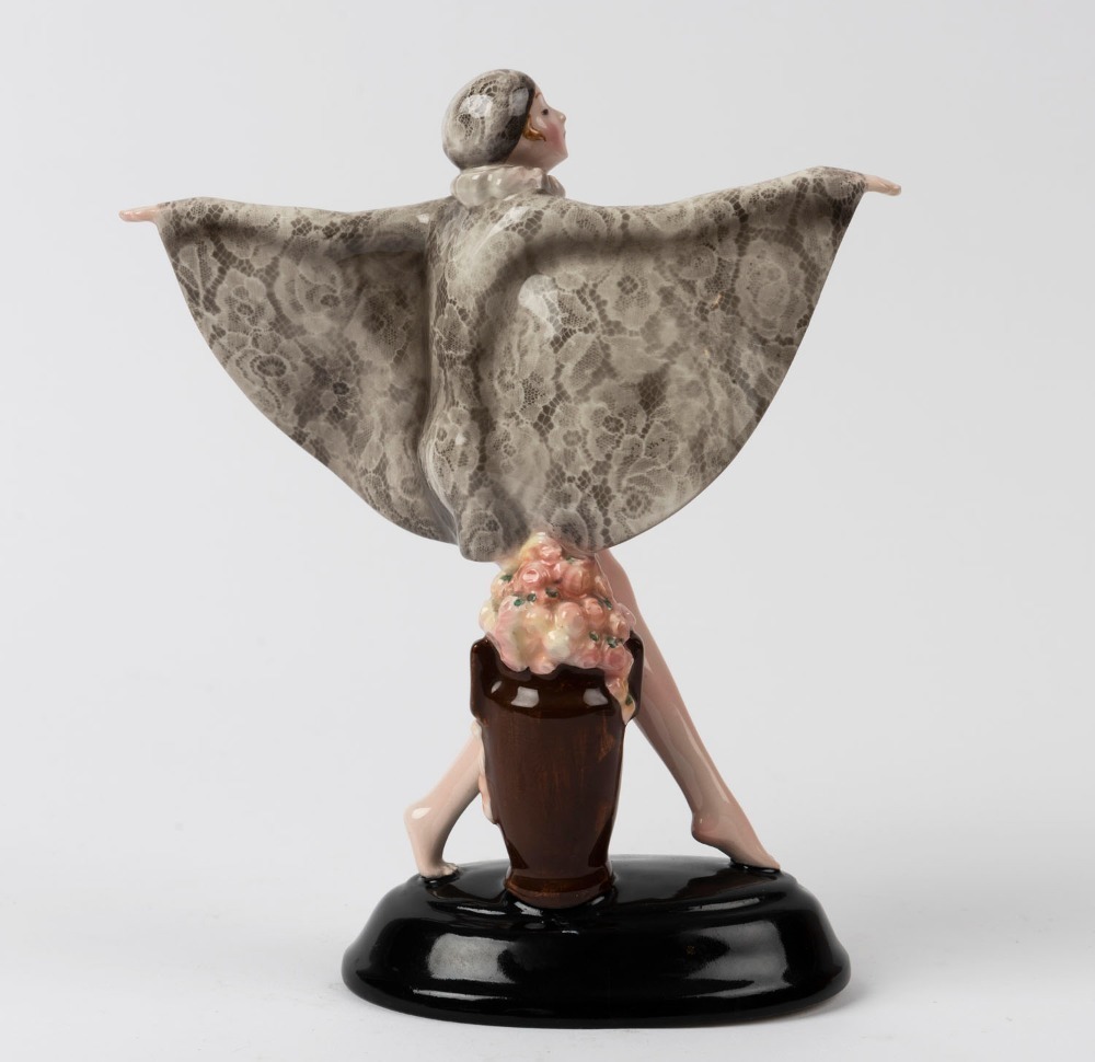 GOLDSCHEIDER Art Deco porcelain statue of a dancing lady in a grey ...