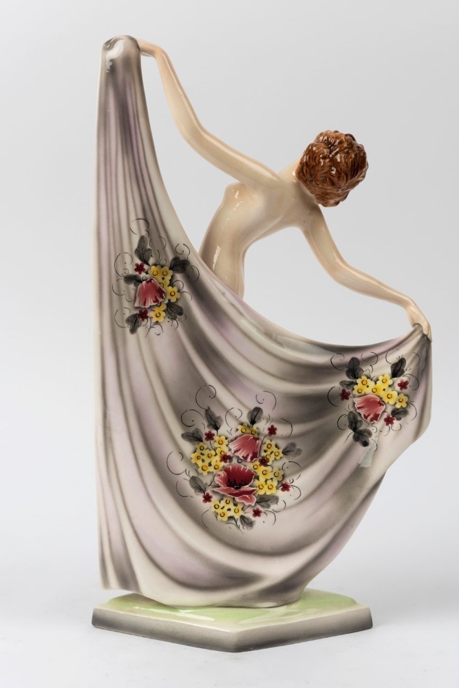 GOLDSCHEIDER Austrian porcelain statue of a dancing female nude with ...