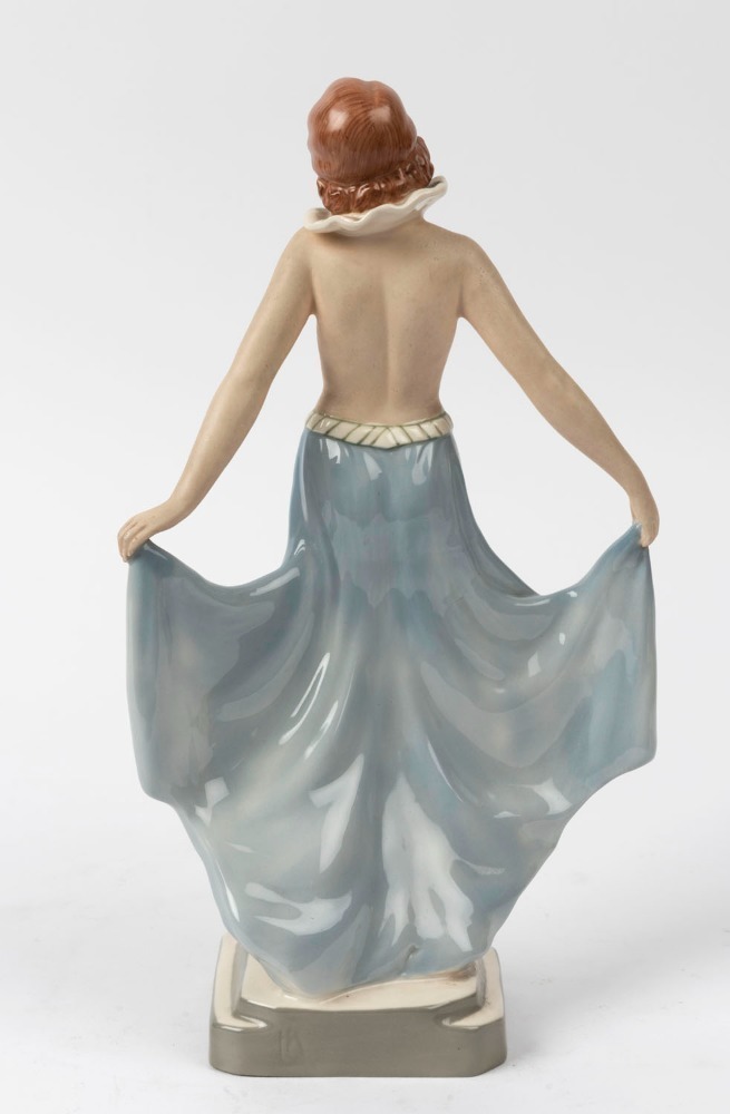 Czechoslovakian porcelain statue of a lady in a blue dress, circular ...