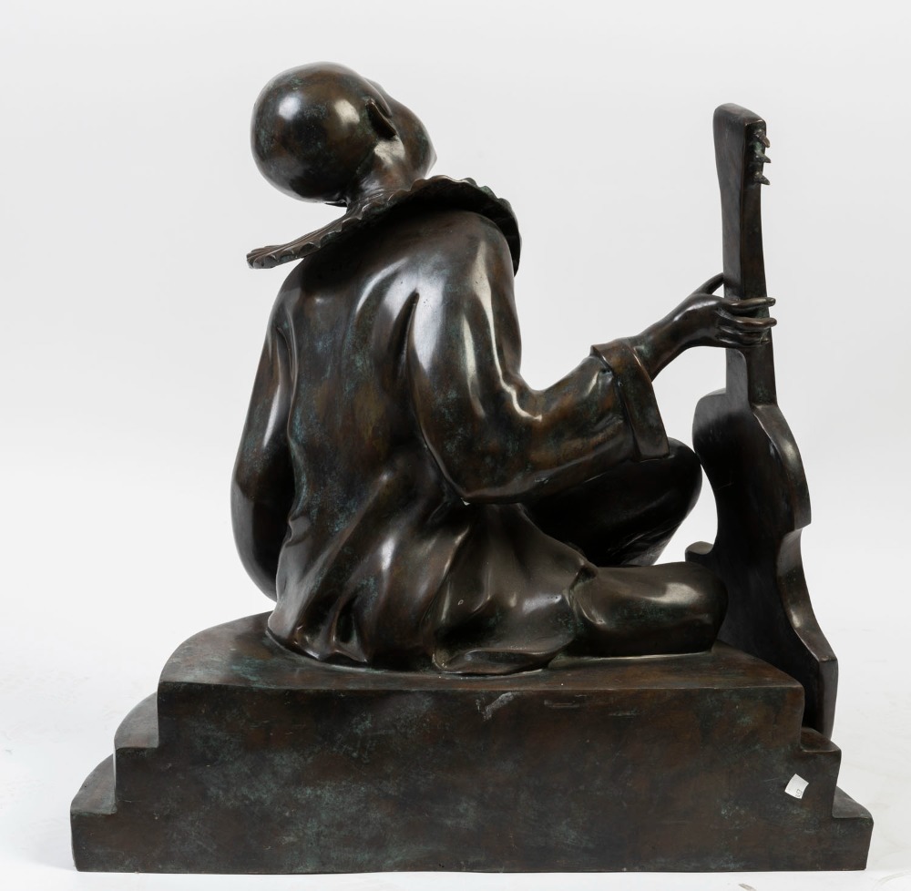 An impressive vintage cast bronze figure of a female pierrot crossed ...