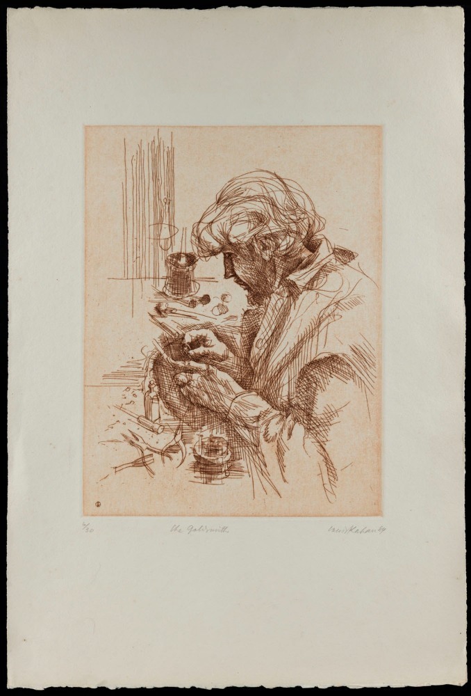 LOUIS KAHAN (1905 - 2002), The Goldsmith, engraving, titled, editioned ...