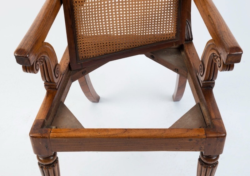 A fine antique Colonial cedar carver chair with reeded legs, in the ...