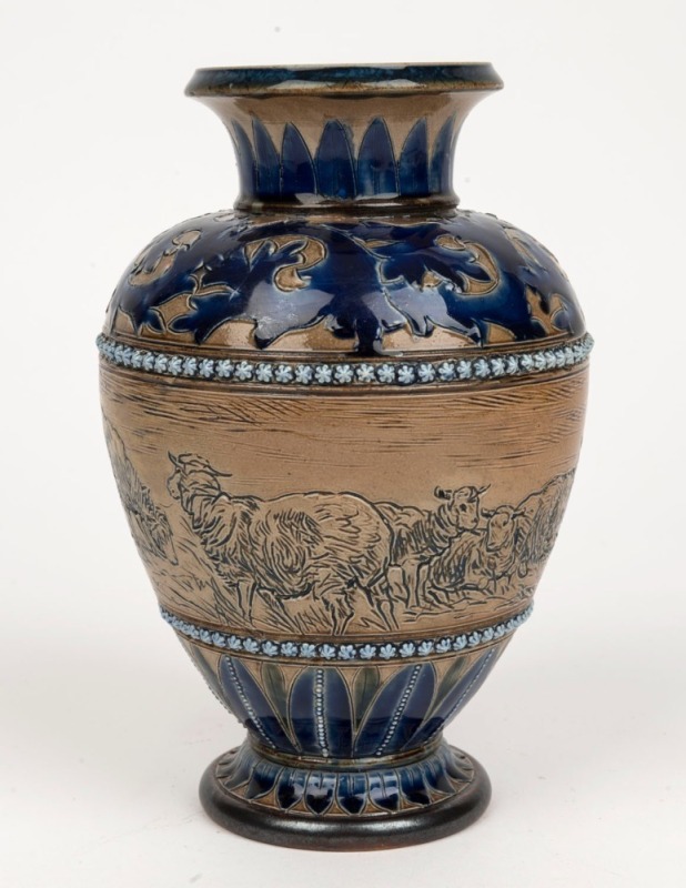 DOULTON LAMBETH antique English pottery vase with sgraffito decoration ...