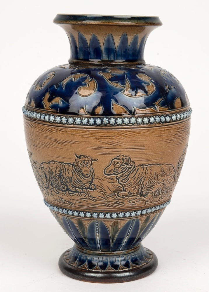 DOULTON LAMBETH antique English pottery vase with sgraffito decoration ...