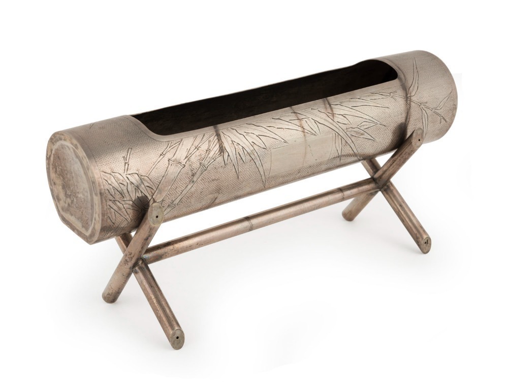 A Chinese export silver flower trough on cross stretcher stand, early ...