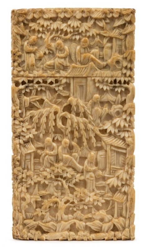 An antique Chinese carved ivory calling card case, Qing Dynasty, 19th ...