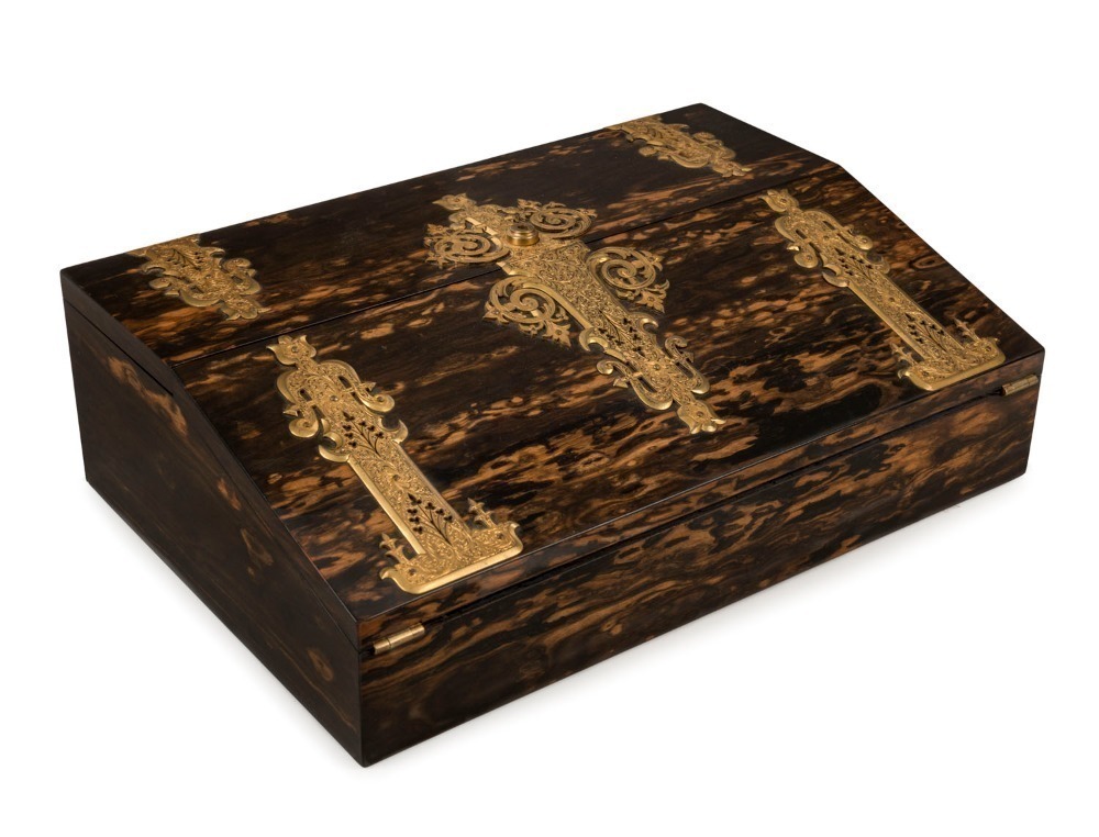 A stunning antique English coromandel writing box with beautifully ...