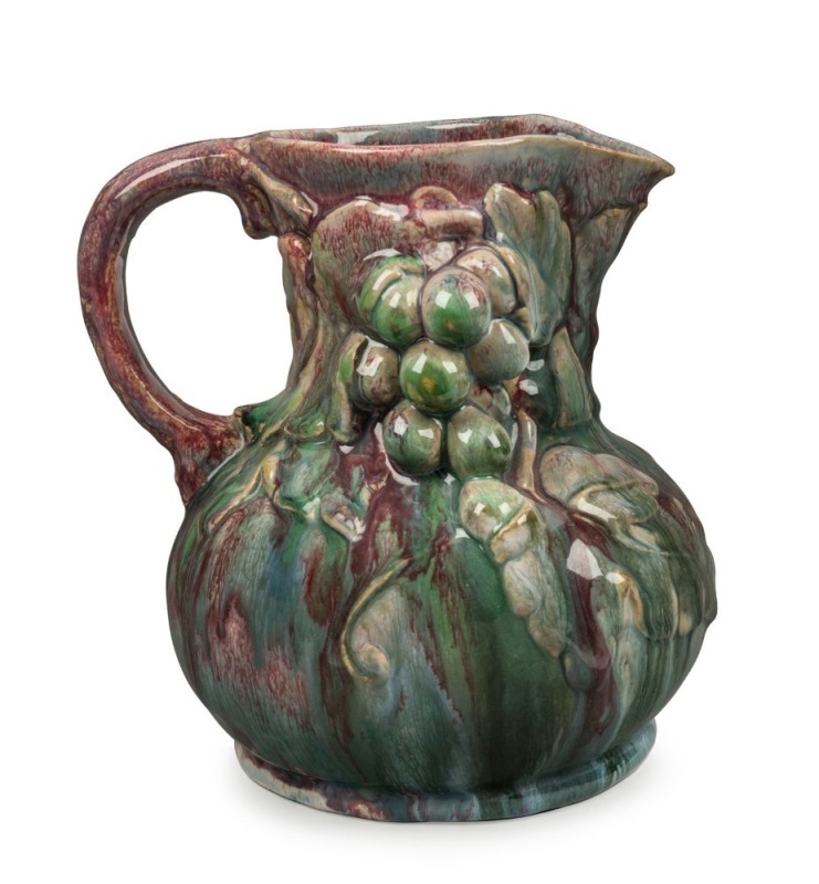 ALISON DAVIDSON hand-built pottery jug with applied grapes and leaves ...