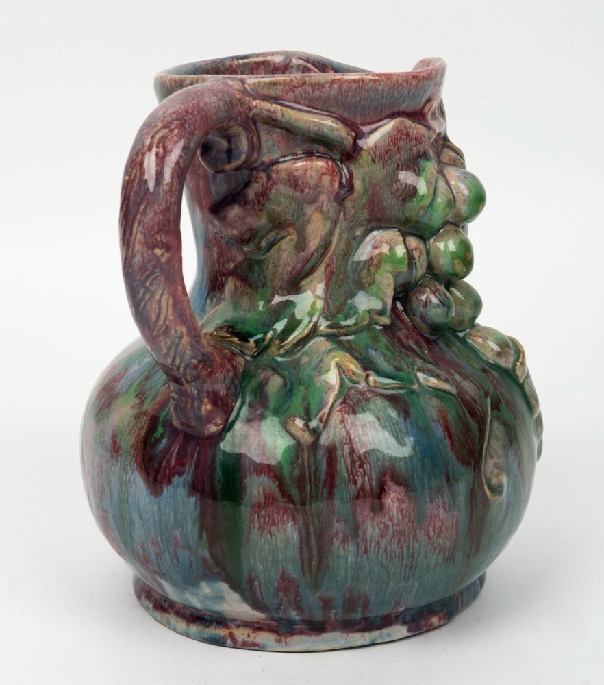 ALISON DAVIDSON hand-built pottery jug with applied grapes and leaves ...