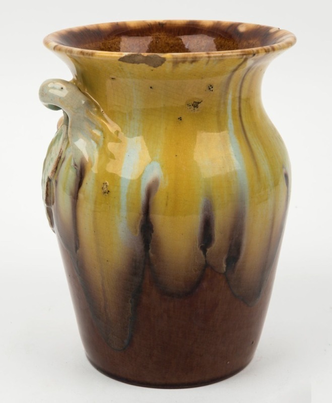 REMUED pottery vase with applied grapes and leaf, incised Remued, Hand ...