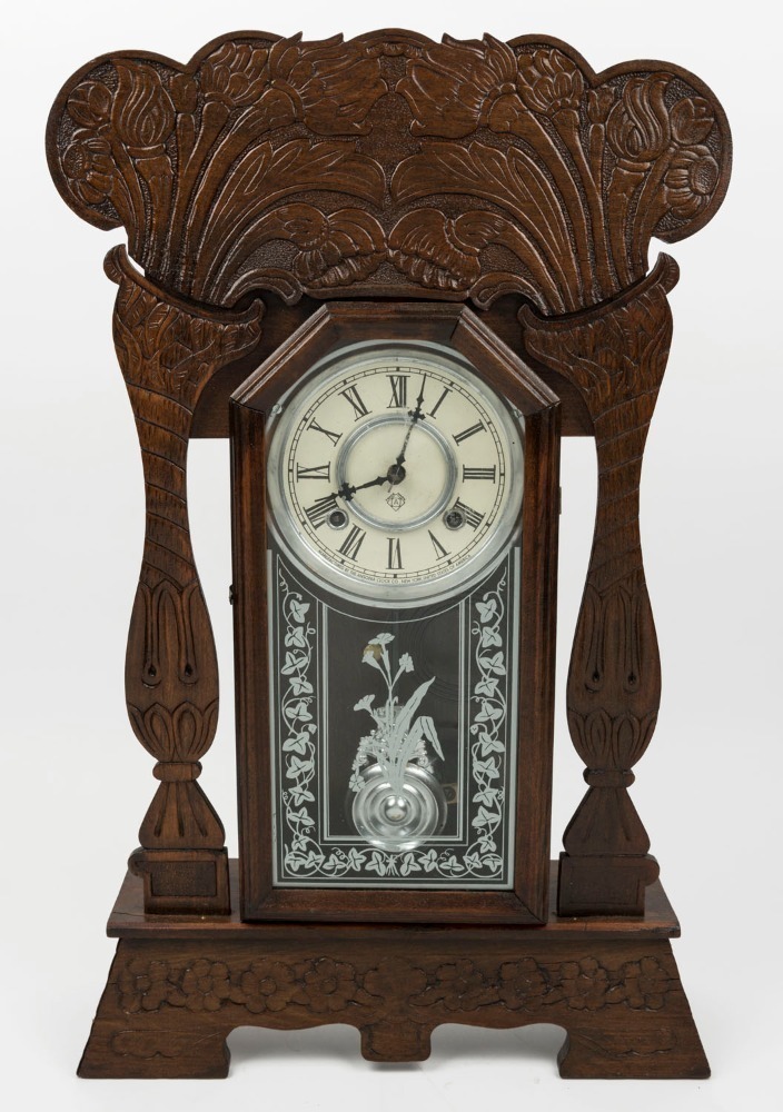 ANSONIA antique American mantle clock in pressed oak case, eight day ...