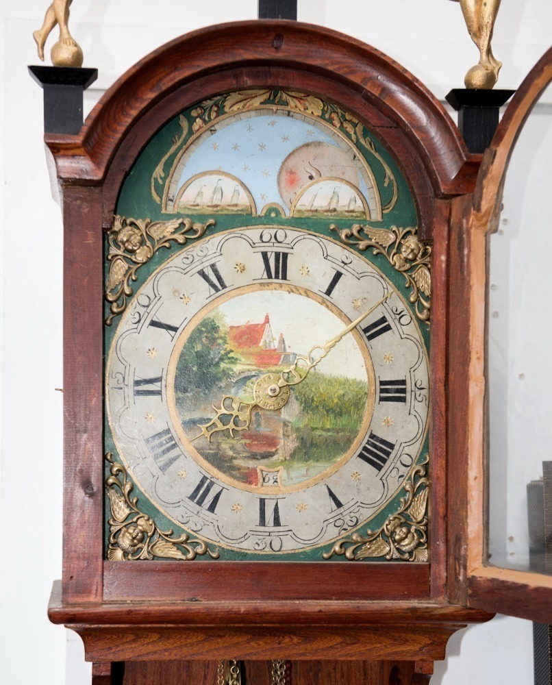 ZAANDAM antique Dutch wall clock with hand-painted dial and figural ...