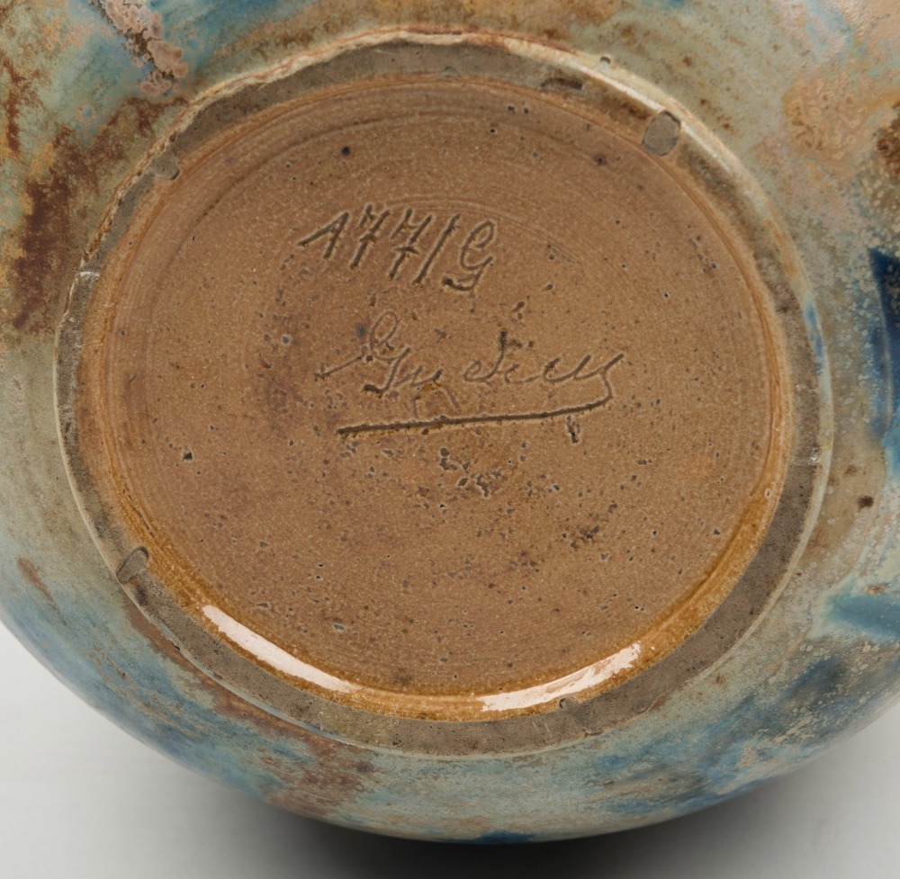 ROGER GUERIN Belgian Art Deco pottery vase with blue and brown glaze ...