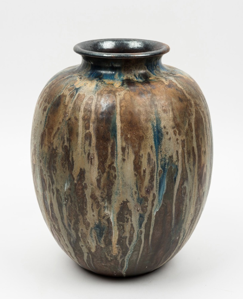 ROGER GUERIN Belgian Art Deco pottery vase with brown glaze, circa ...