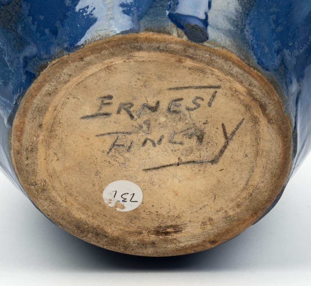 ERNEST FINLAY blue glazed pottery vase, incised Ernest Finlay , 19.5cm high