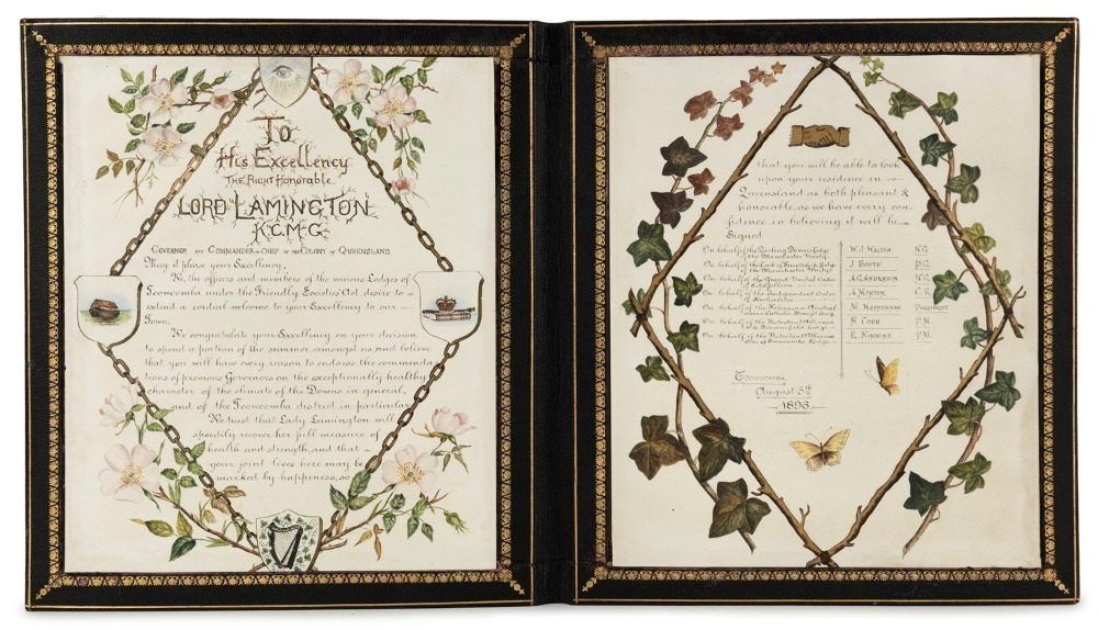 AN ILLUMINATED MANUSCRIPT PRESENTATION TO LORD LAMINGTON, 1896:A most ...