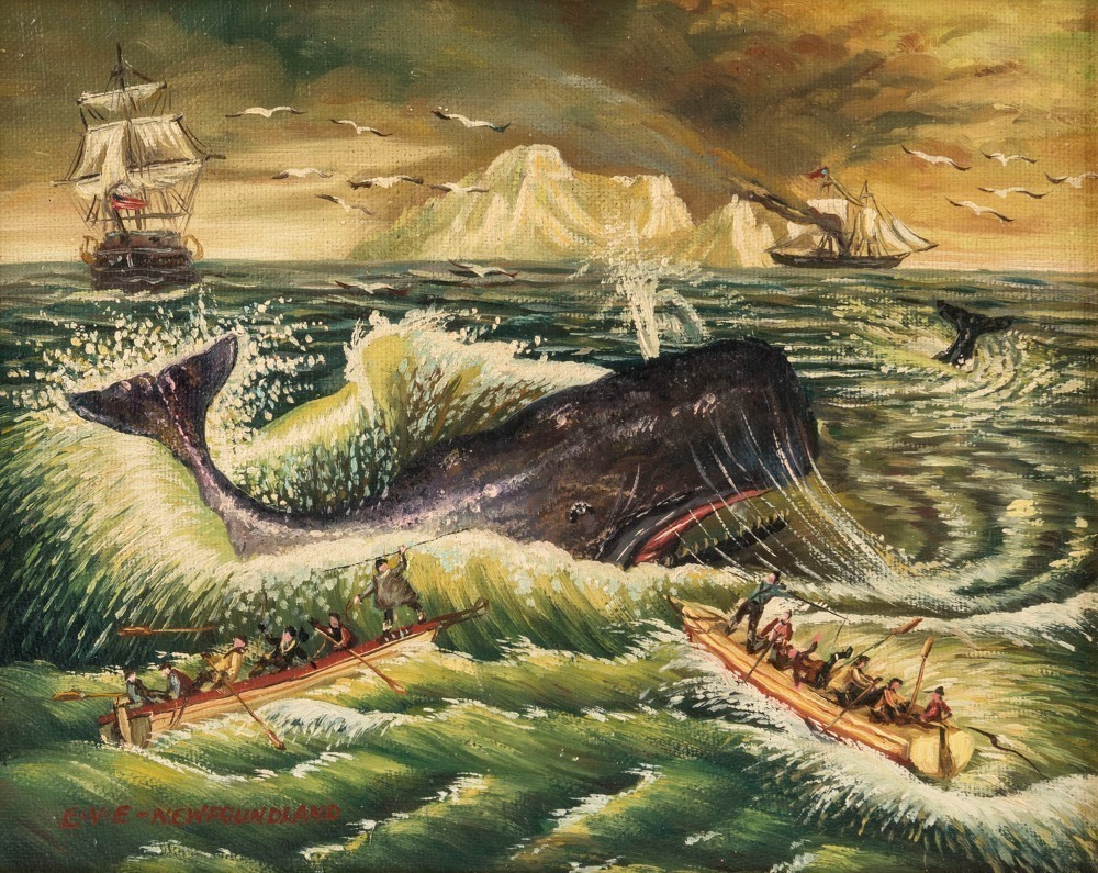 ARTIST UNKNOWN, (whaling scene, Newfoundland), oil on canvas, signed ...