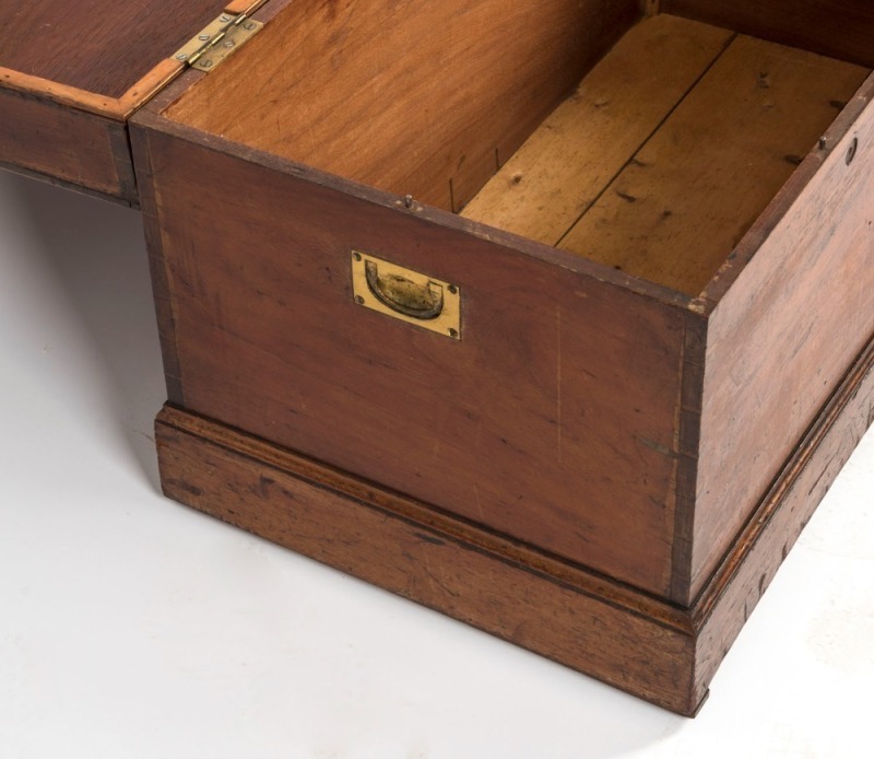 An antique Australian cedar flip-top trunk with string and barber pole ...