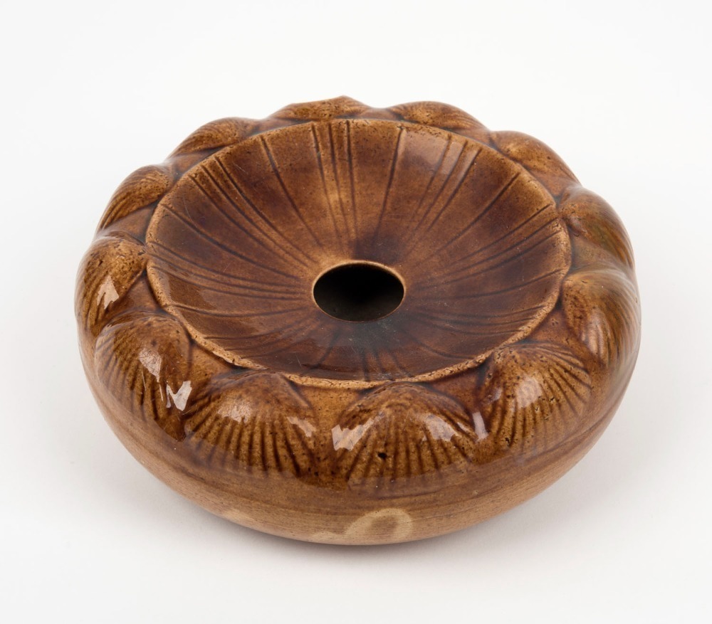 LITHGOW POTTERY brown glaze spittoon with shell decoration, 19th/20th ...