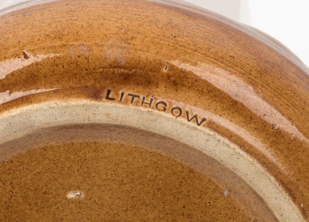 LITHGOW POTTERY brown glaze spittoon with shell decoration, 19th/20th ...