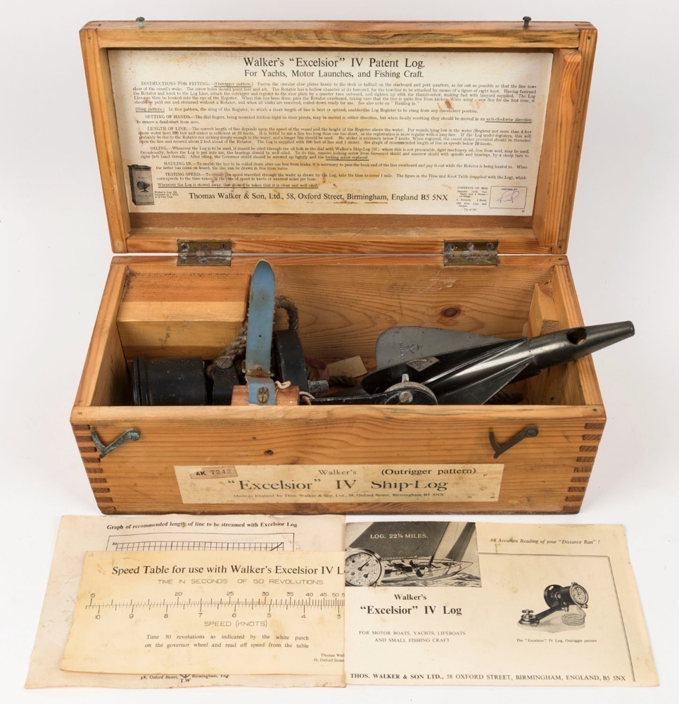 EXCELSIOR IV SHIP-LOG boxed nautical instrument with instructions, 20th ...
