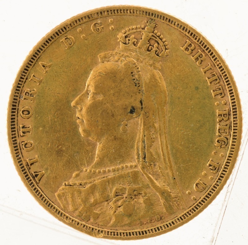 1892 Sovereign, Jubilee head, St. George reverse, Sydney, VF.