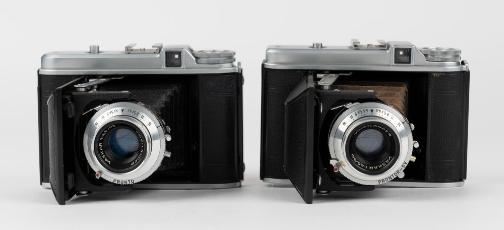 VOIGTLÄNDER: Two 1950 Perkeo I vertical-folding cameras - one with ...