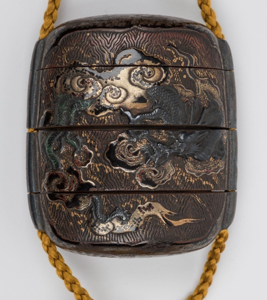 A fine antique Japanese Urushi gold leaf lacquered three case inro ...