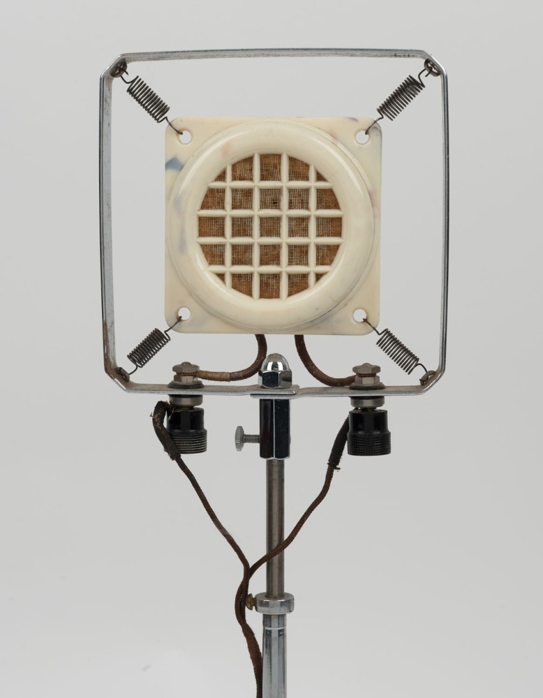 A vintage German microphone, bakelite and chrome, circa 1930s, 40cm high