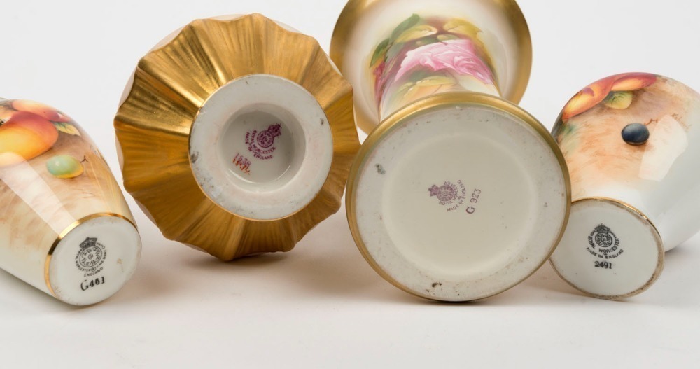 ROYAL WORCESTER group of four assorted hand-painted English porcelain ...