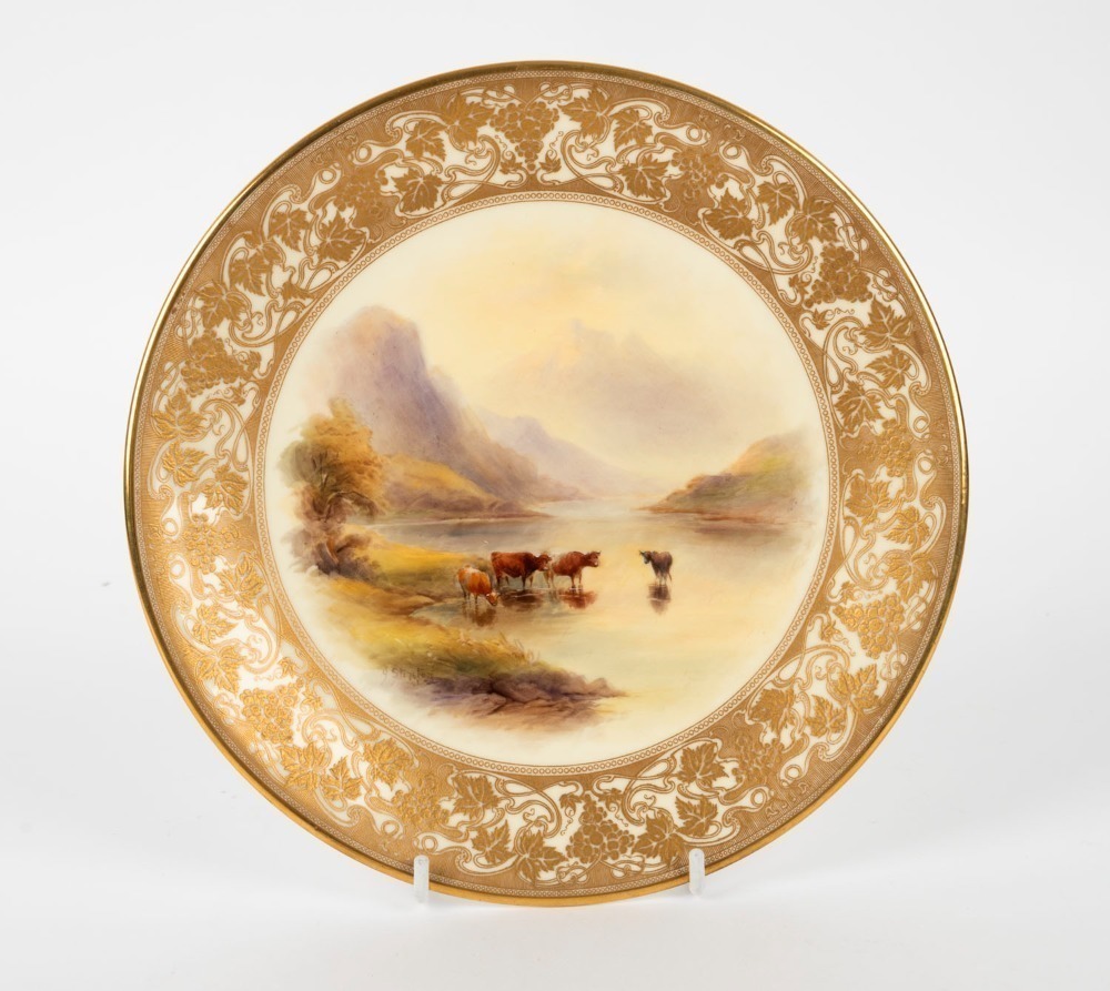 ROYAL WORCESTER cabinet plate with hand-painted scene of cattle in ...
