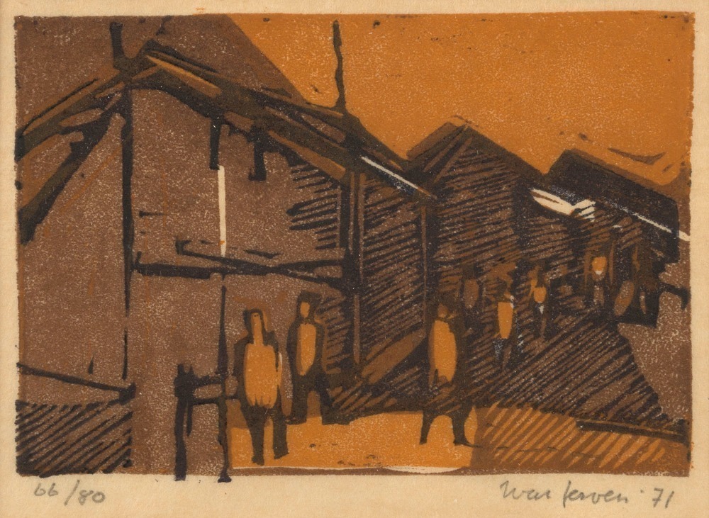 NORWEGIAN SCHOOL, group of three woodblock engravings of town scenes ...