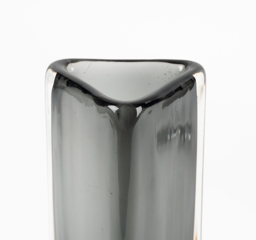 ORREFORS pair of Swedish grey sommerso vases, one of triangular form ...