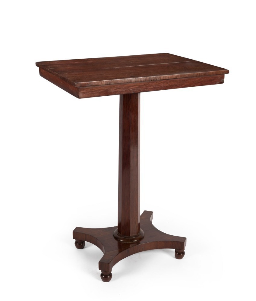 A rare Colonial casuarina side table with octagonal column, quadriform ...