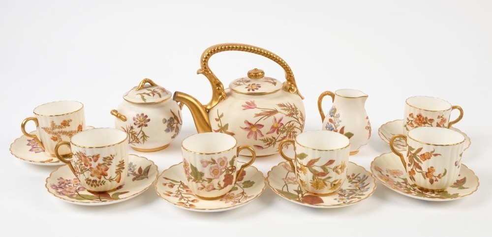 ROYAL WORCESTER antique English floral porcelain tea ware, 19th/20th ...